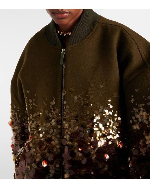 Gucci Sequined Wool Bomber Jacket in Brown | Lyst