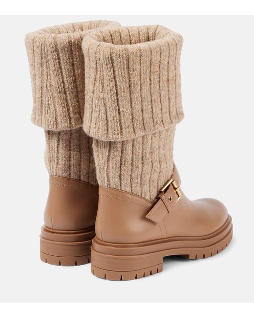 Gianvito Rossi Thurso Leather-Trimmed Sock Boots in Brown | Lyst
