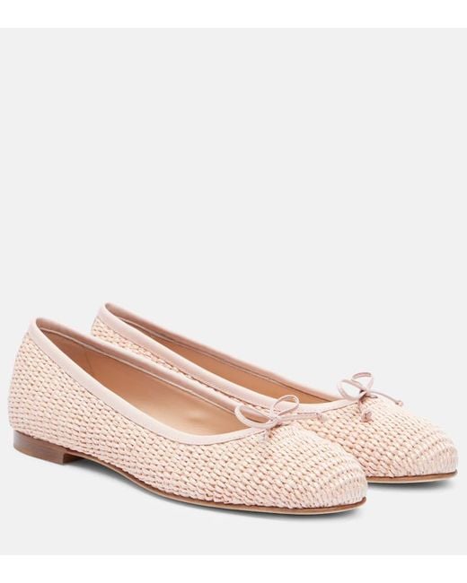 Manolo Blahnik Veralli Raffia Ballet Flats in Pink | Lyst