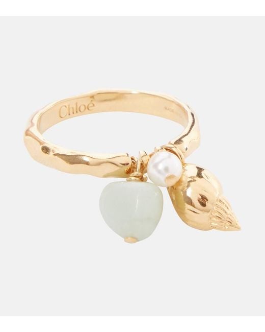 Chloé Shells Faux Pearl Ring in Metallic | Lyst