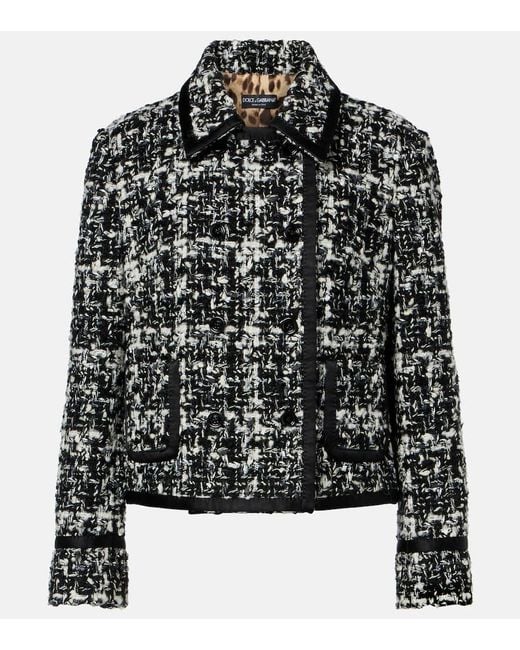 Dolce & Gabbana Checked Double-Breasted Boucle Jacket in Black | Lyst UK