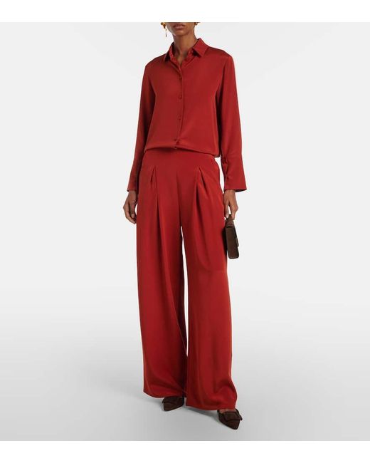 Max Mara Mxpvoliera Silk-Blend Satin Shirt in Red | Lyst UK