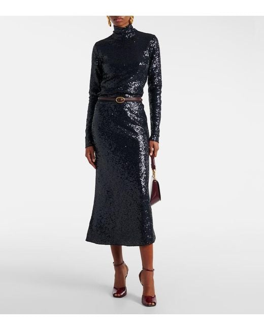 Polo Ralph Lauren Sequined Midi Skirt in Blue | Lyst