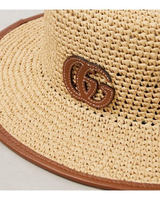 Gucci Double G Raffia-Effect Boater Hat in Natural | Lyst