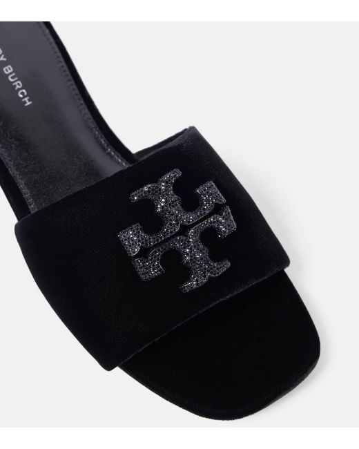 Tory Burch Eleanor Velvet Slides in Black | Lyst