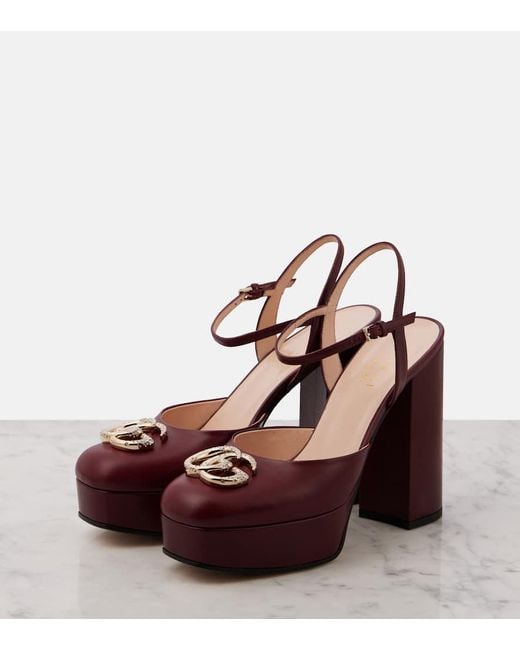 Gucci Double G Leather Platform Pumps in Brown | Lyst