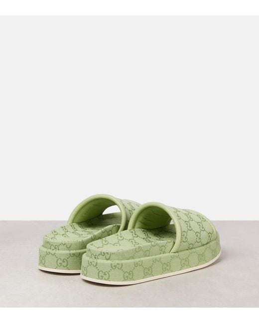 Gucci Clarice Leather-Trimmed Logo-Jacquard Canvas Platform Slides in ...