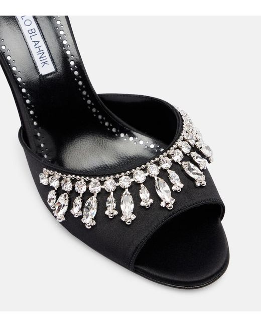 Manolo Blahnik Tulimu 70 Embellished Satin Mules In Black Lyst