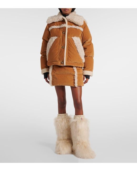 Moncler Shearling-trimmed Corduroy Jacket in Brown | Lyst
