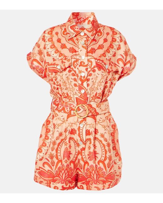 FARM Rio Floral Linen Romper in Orange | Lyst