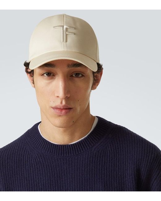 Tom Ford Tf Leather-Trimmed Cotton Canvas Cap in Natural for Men | Lyst