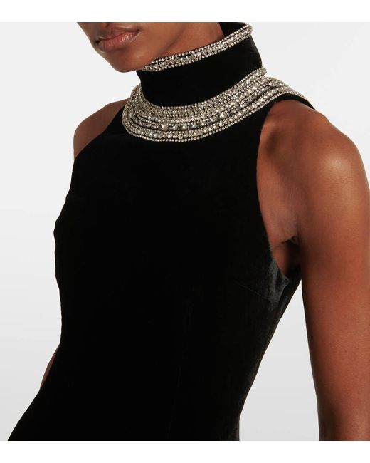 Balmain Crystal-embellished Velvet Gown in Black | Lyst