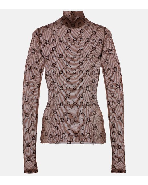 Marine Serre Moonogram Mesh Turtleneck Top in Brown | Lyst