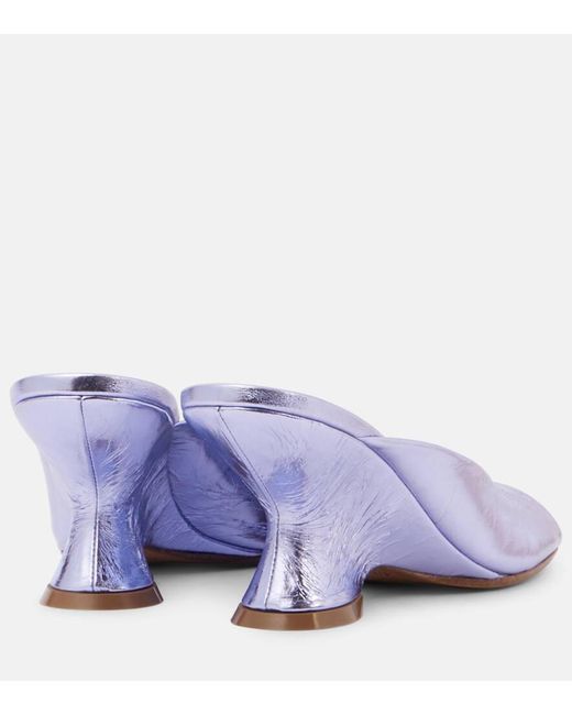 Dries Van Noten Metallic Leather Wedge Mules in Purple | Lyst