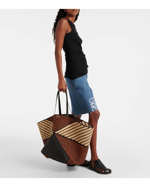 Loewe Puzzle Fold Xxl Raffia Tote Bag in Black | Lyst UK