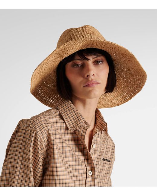 Miu Miu Raffia Hat in Natural | Lyst UK