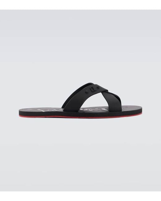 Christian Louboutin Loubi Cross Rubber Slides in Brown for Men | Lyst