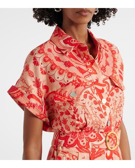 FARM Rio Floral Linen Romper in Orange | Lyst