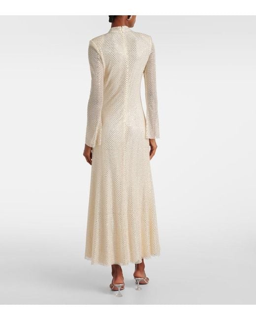 Self-Portrait Embellished Fishnet Midi Dress in Natural | Lyst