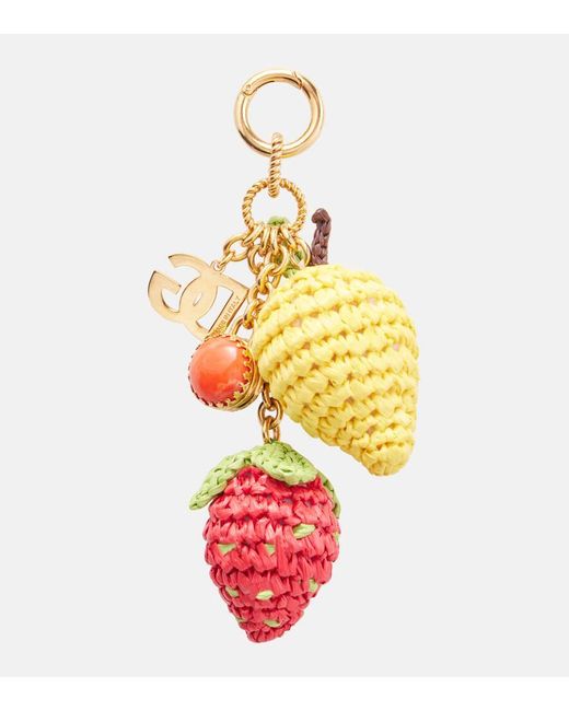 Dolce & Gabbana Dg Raffia-Trimmed Keychain in Metallic | Lyst