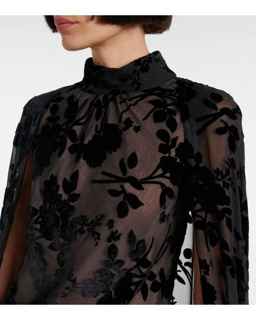 Rodarte Floral Sheer Caped Velvet Gown in Black | Lyst