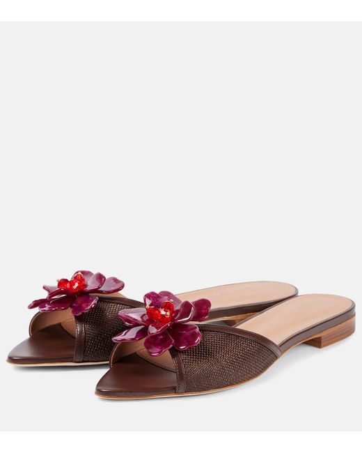 Malone Souliers Cyd Crystal-Embellished Raffia Slides in Red | Lyst