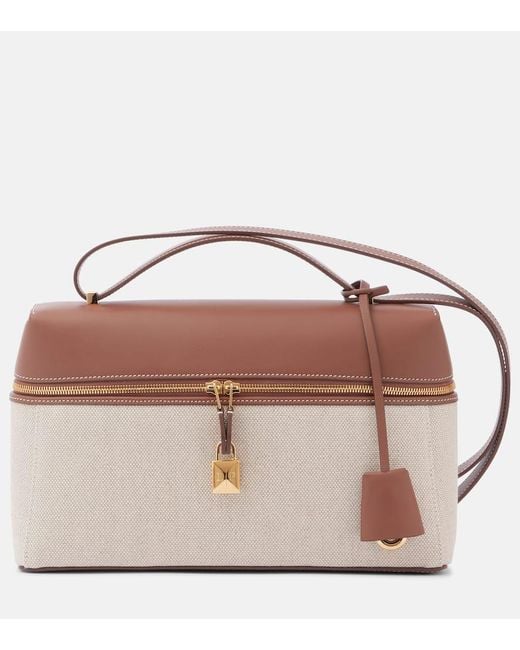 Loro Piana Extra L27 Leather And Canvas Crossbody Bag in Brown | Lyst