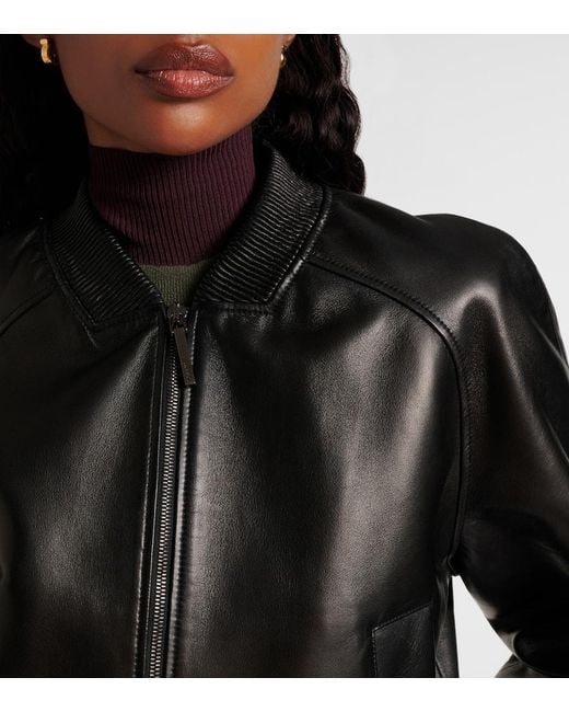 JOSEPH Quinn Leather Bomber Jacket in Black | Lyst UK