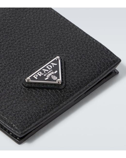 Prada Leather Bifold Wallet in Black for Men | Lyst UK