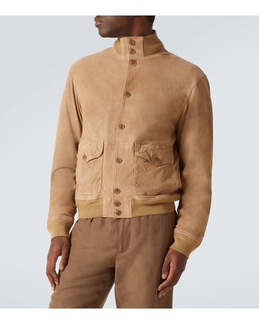 Polo Ralph Lauren Suede Bomber Jacket in Natural for Men | Lyst