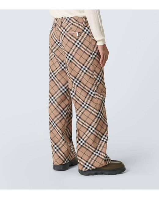 Burberry Check Wide-Leg Pants in Natural for Men | Lyst