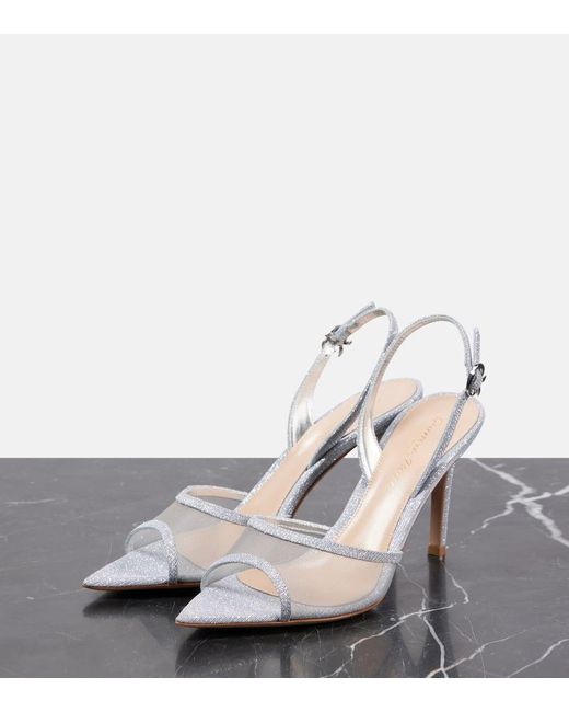 Gianvito Rossi Halley 85 Metallic Leather Slingback Pumps in White | Lyst