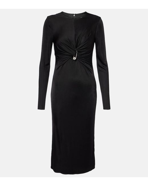 Versace Safety Pin Gathered Jersey Midi Dress in Black | Lyst