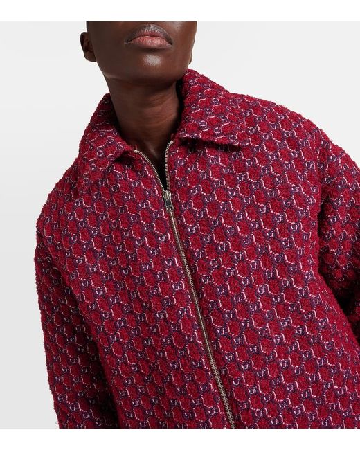 Gucci Gg Shadow Wool-Blend Boucle Bomber Jacket in Red | Lyst