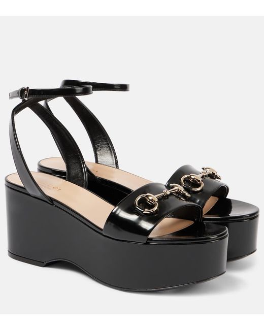 Gucci Horsebit Leather Platform Sandals in Black | Lyst