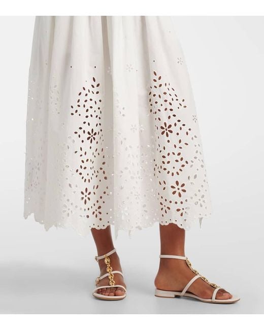 Self-Portrait Broderie Anglaise Cotton Midi Skirt in White | Lyst