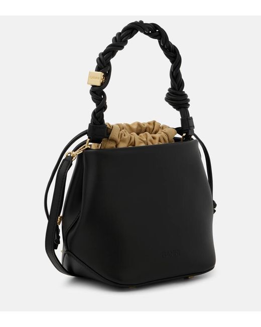 Ganni Bou Leather Bucket Bag in Black | Lyst