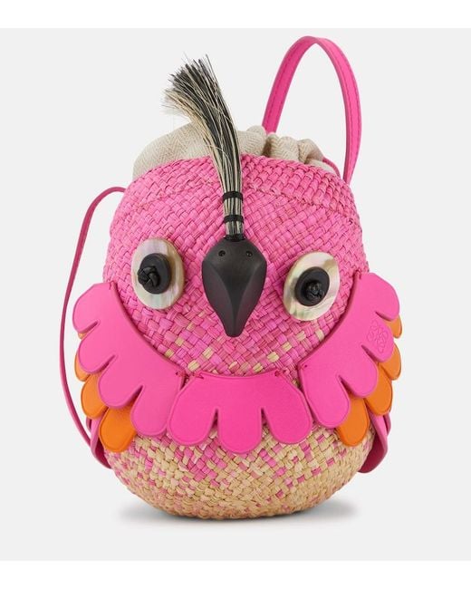 Loewe Bird Mini Raffia Crossbody Bag in Pink | Lyst UK