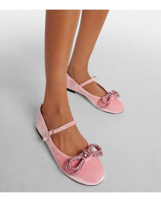 Mach & Mach Double Bow Velvet Ballet Flats in Pink | Lyst