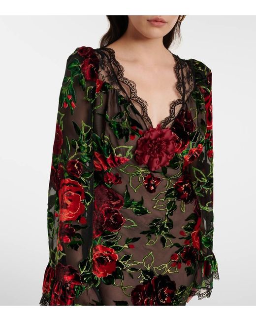 Rodarte Floral Lace-Trimmed Velvet Devore Gown | Lyst
