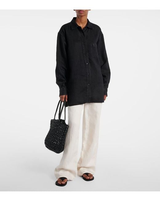 The Row Nesson Oversized Linen Shirt in Black | Lyst