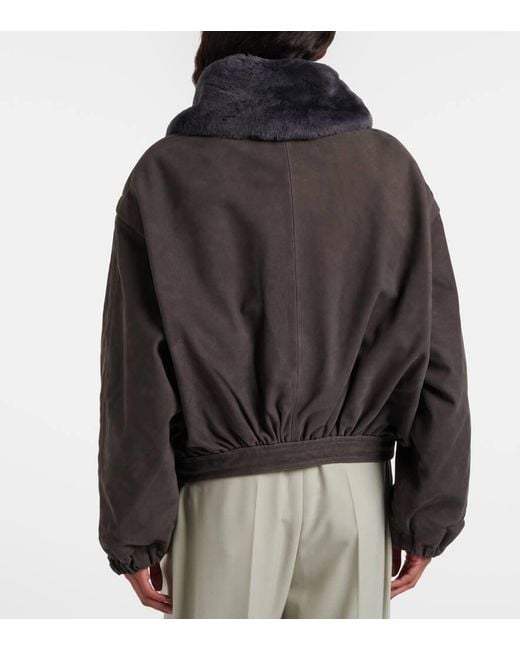 Victoria Beckham Shearling-Trimmed Suede Blouson Jacket in Black | Lyst UK