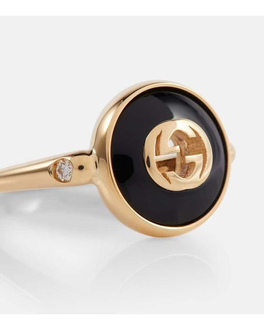 Gucci Interlocking G 18Kt Ring With Onyx And Diamonds in Black | Lyst