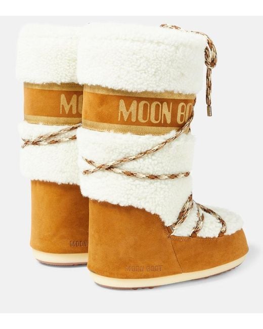 Moon Boot Icon Shearling And Suede Snow Boots in Metallic | Lyst