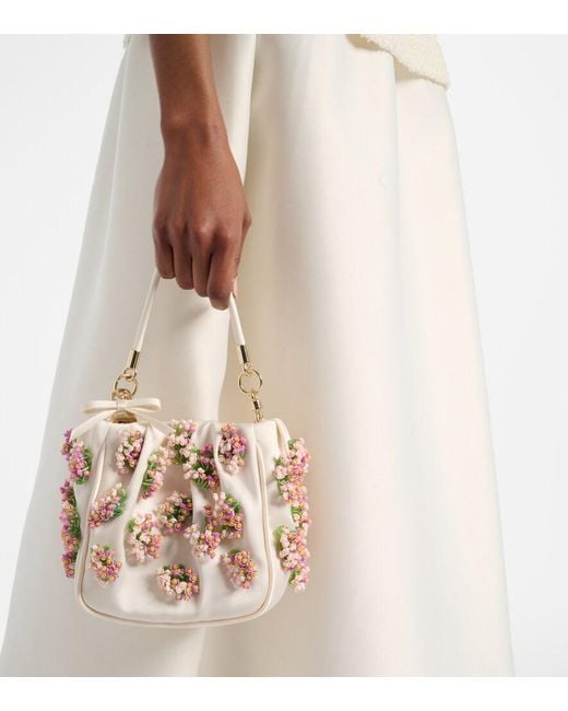 Self-Portrait Beaded Floral Satin Tote Bag in White | Lyst