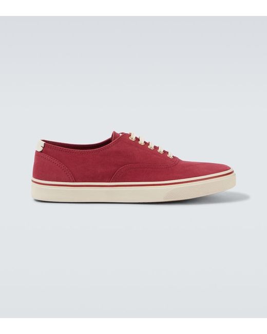 Brunello Cucinelli Leather-Trimmed Canvas Sneakers in Red for Men | Lyst