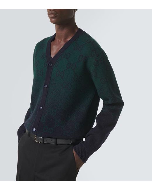 Gucci GG Wool Jacquard Cardigan in Blue for Men | Lyst