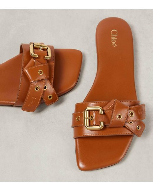 Chloé Mae Leather Slides in Brown | Lyst
