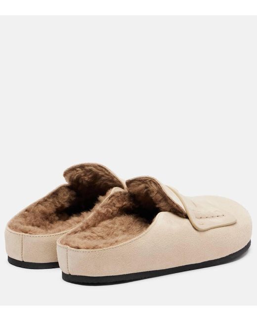 Jacquemus Shearling-Lined Suede Mules in White | Lyst UK
