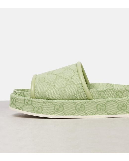 Gucci Clarice Leather-Trimmed Logo-Jacquard Canvas Platform Slides in ...